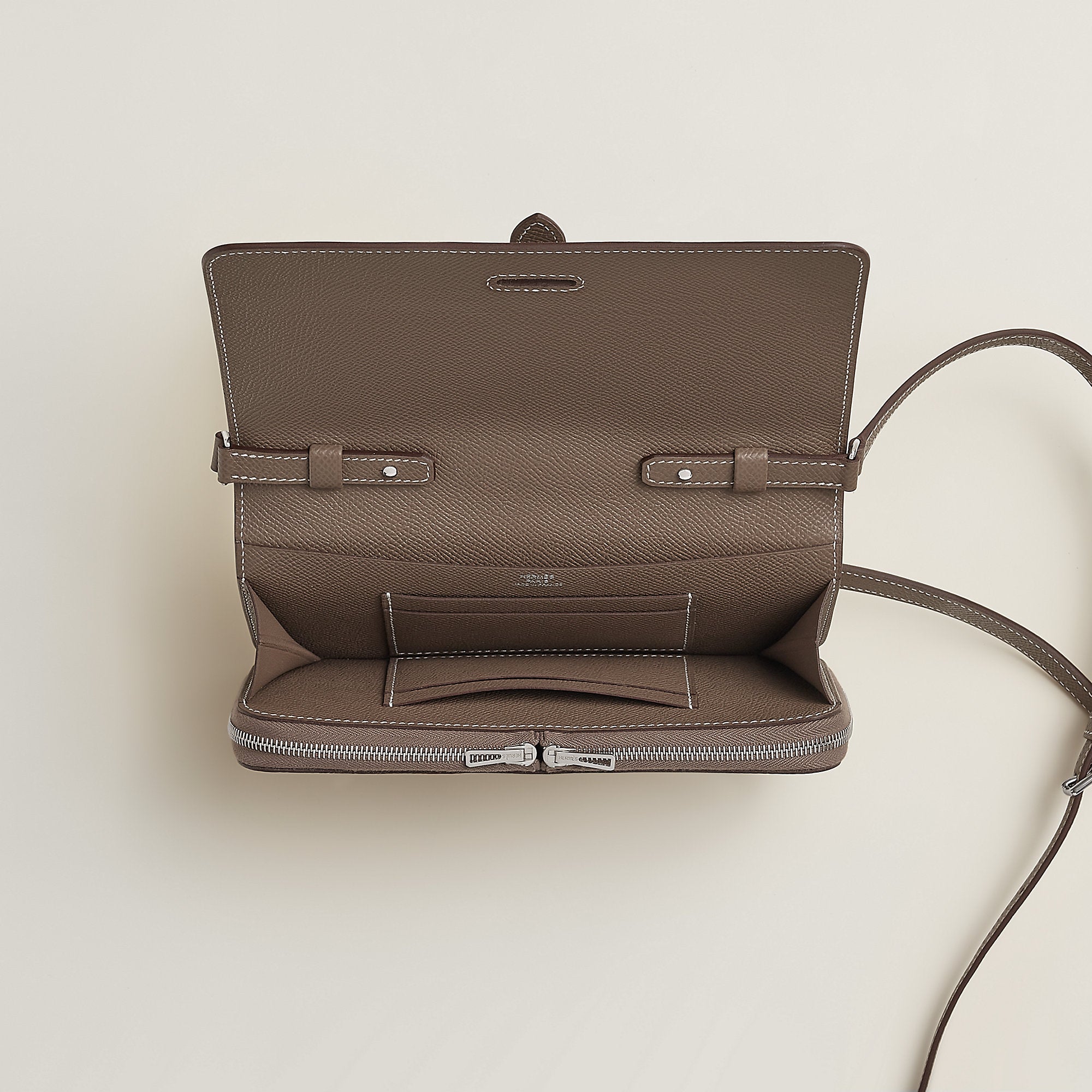 Long wallet in Epsom calfskin - Front fastening with leather tab ...