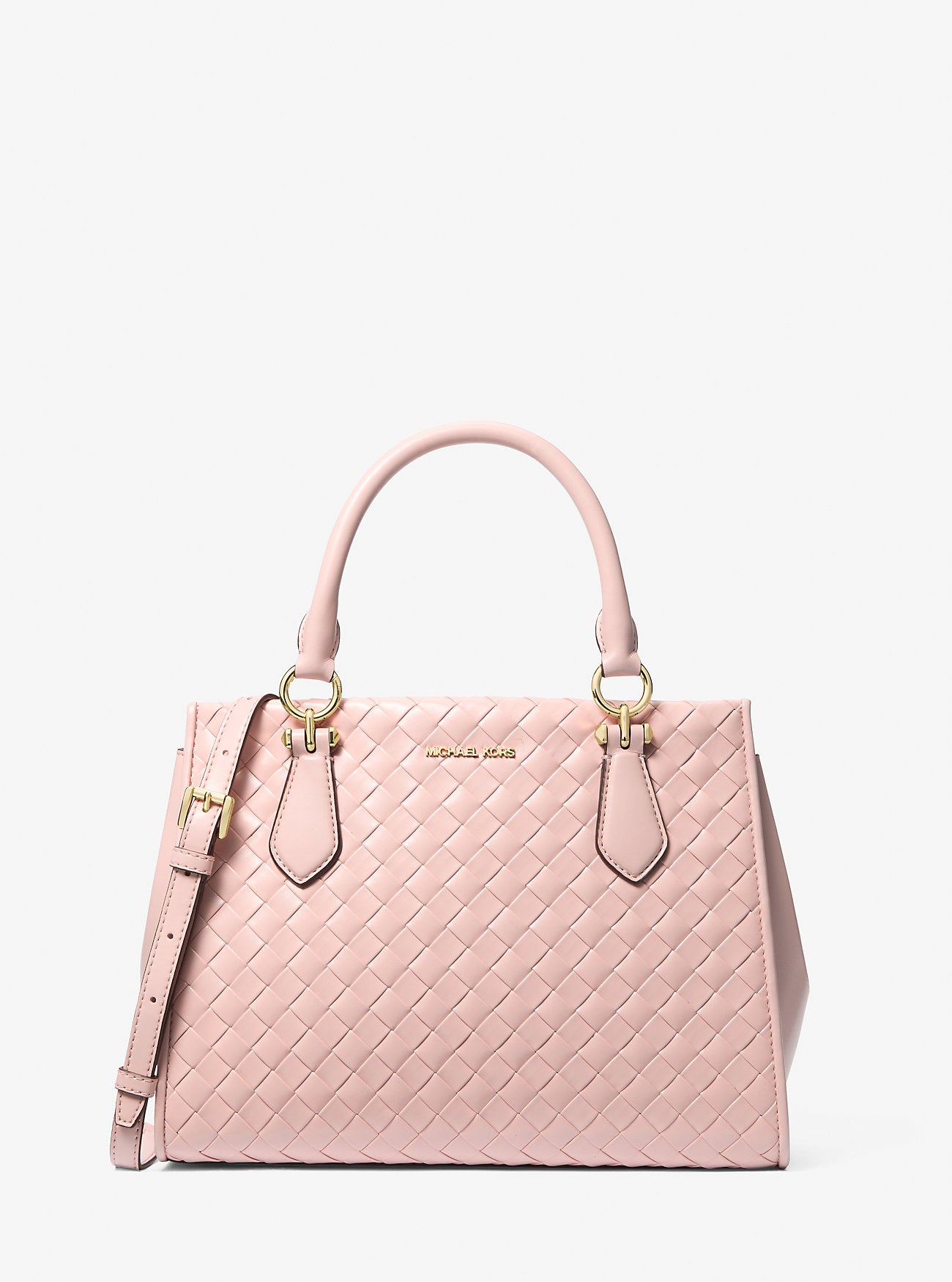 Michael Kors Marilyn Medium Woven Satchel Powder Blush – Kicks Machine