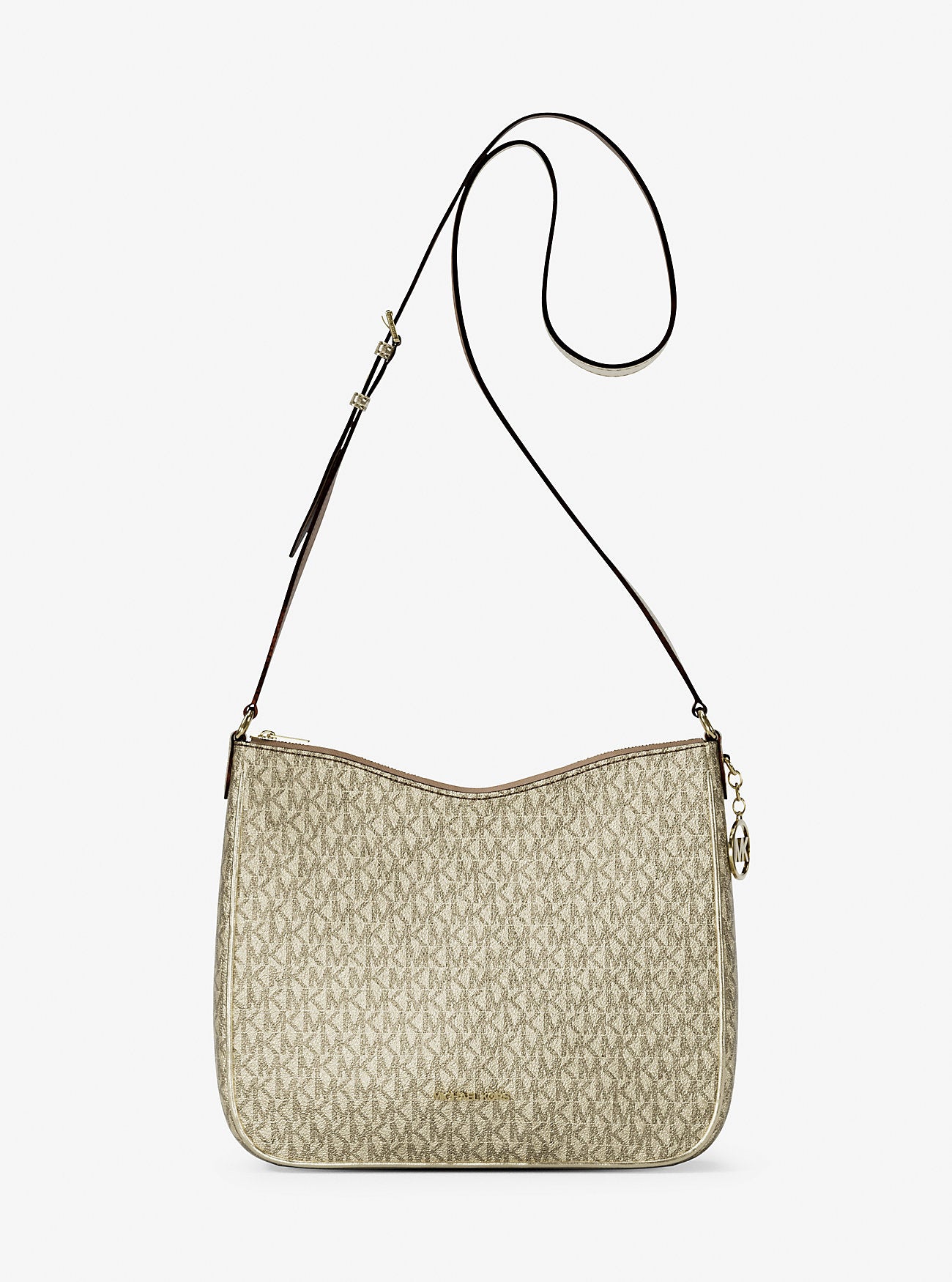 Michael Kors Nayla Medium Metallic Signature Logo Messenger Bag Pale ...