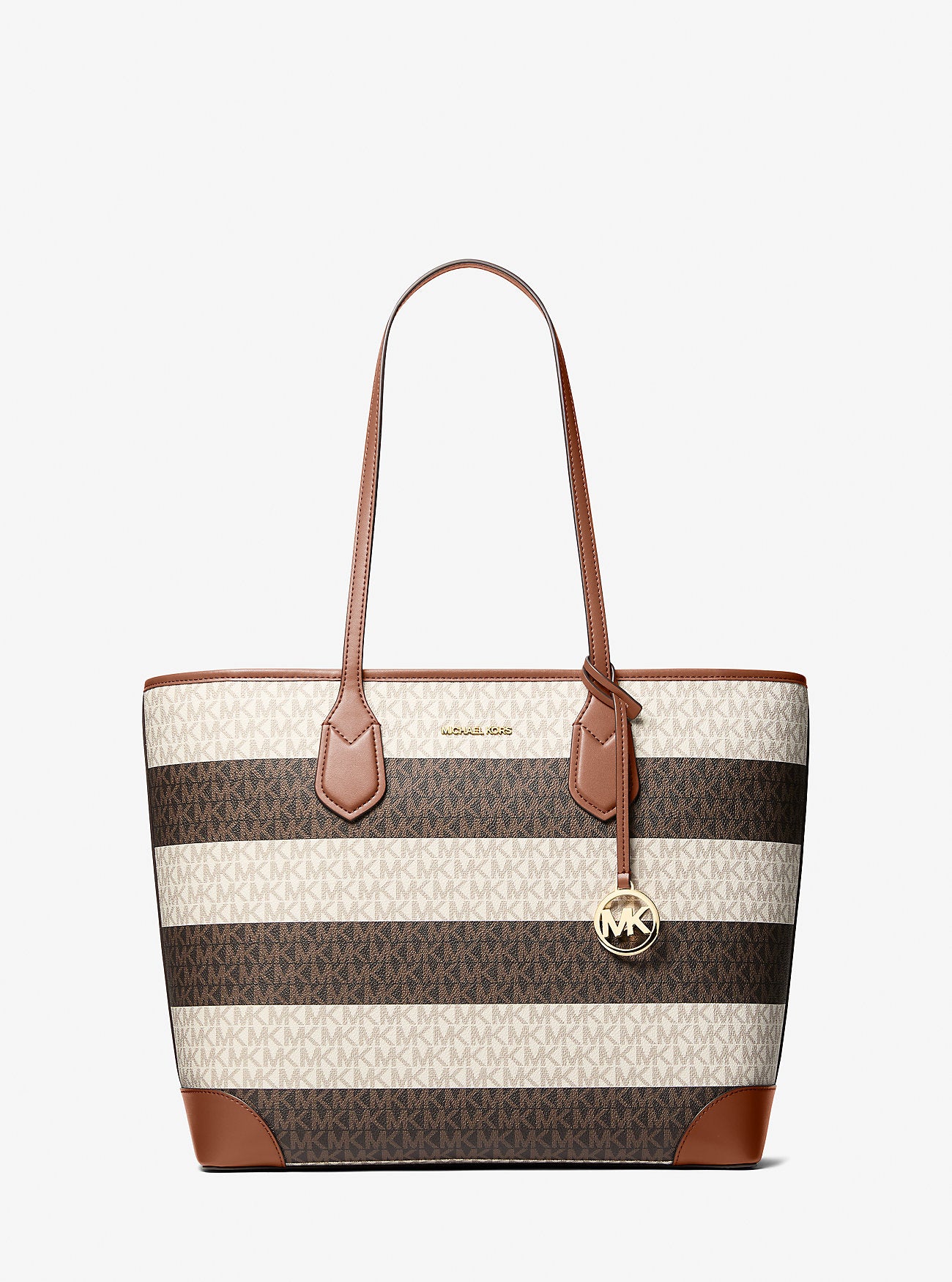 Michael Kors Eva Large Striped Signature Logo Tote Bag Vanilla-Luggage ...