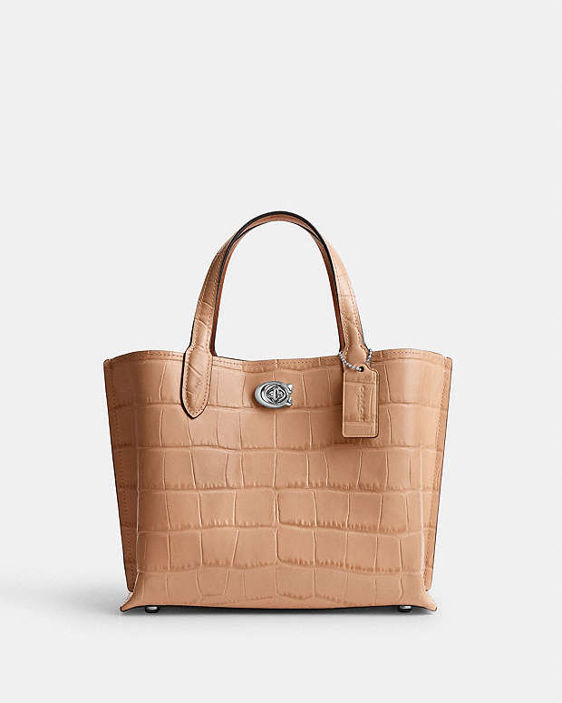 Coach Willow Tote Bag 24 Embossed Crocodile-Silver-Buff Multi – Kicks ...