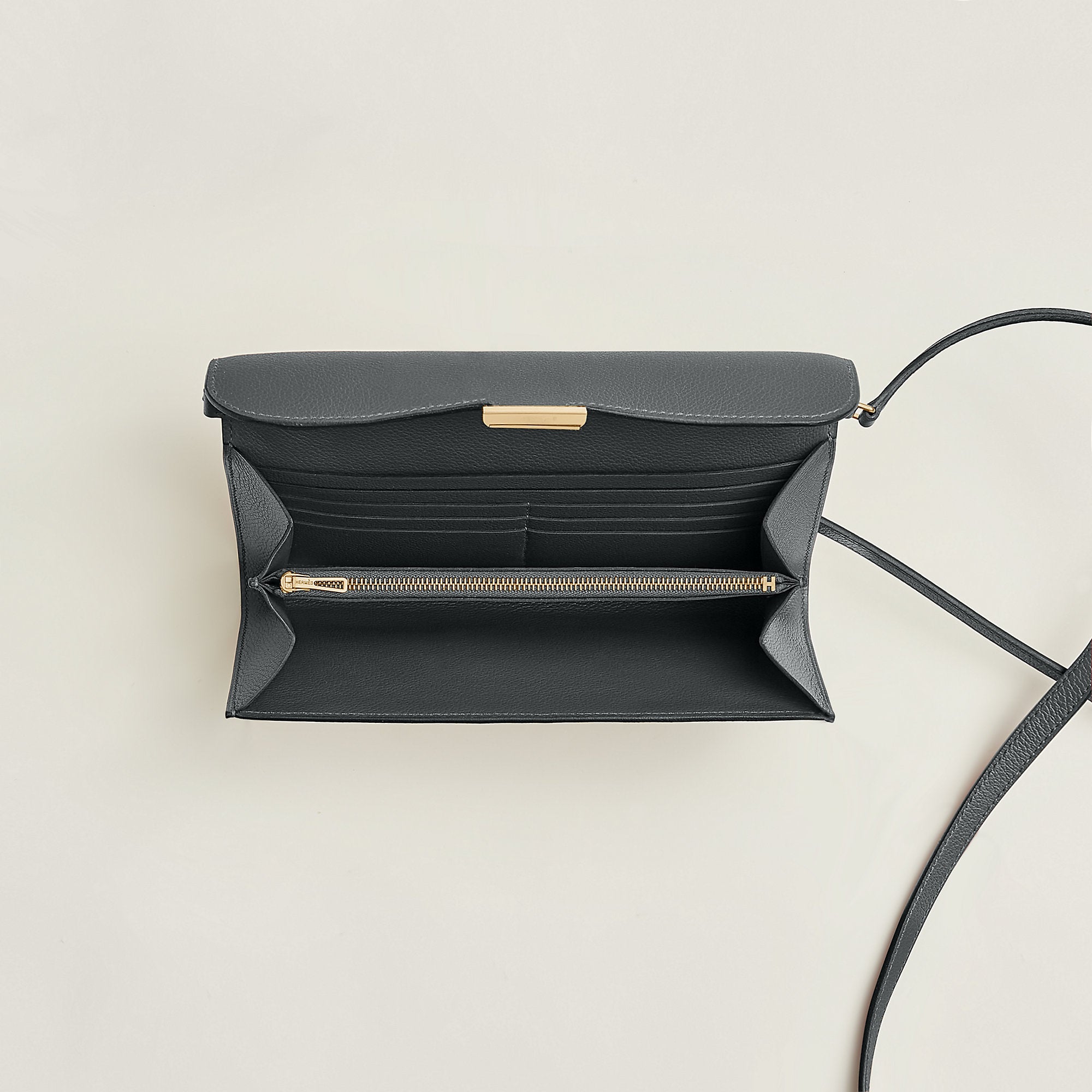 Long wallet in Ever calfskin - Central change purse with zip closure ...